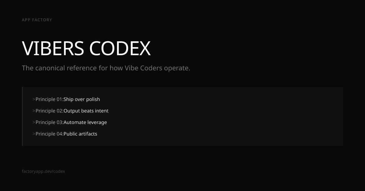 Vibers Codex - AI-Native Development Glossary & Principles | App Factory